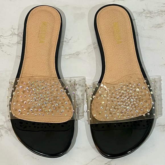 Miss Lola | Shoes | Rhinestone Slide Sandals By Miss Lola | Poshmark